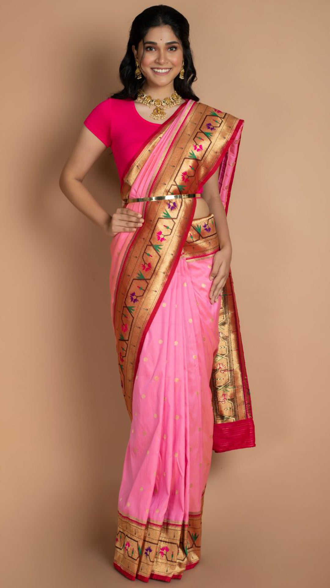 pink border saree